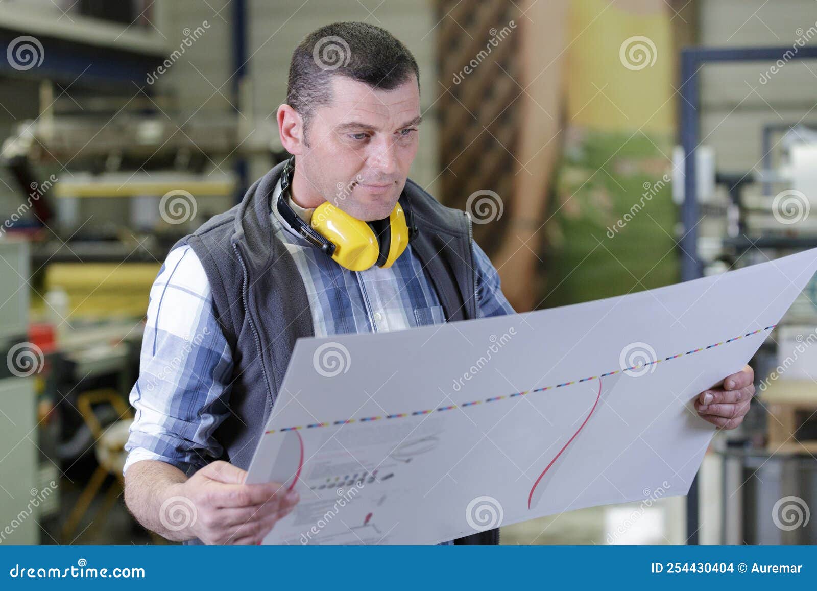 Construction Worker on Job with Blueprint Stock Photo - Image of ...