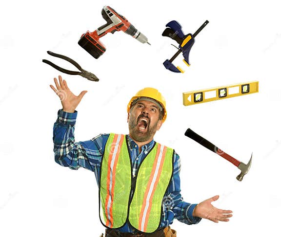 Construction Worker Juggling with Tools Stock Image - Image of pliers ...
