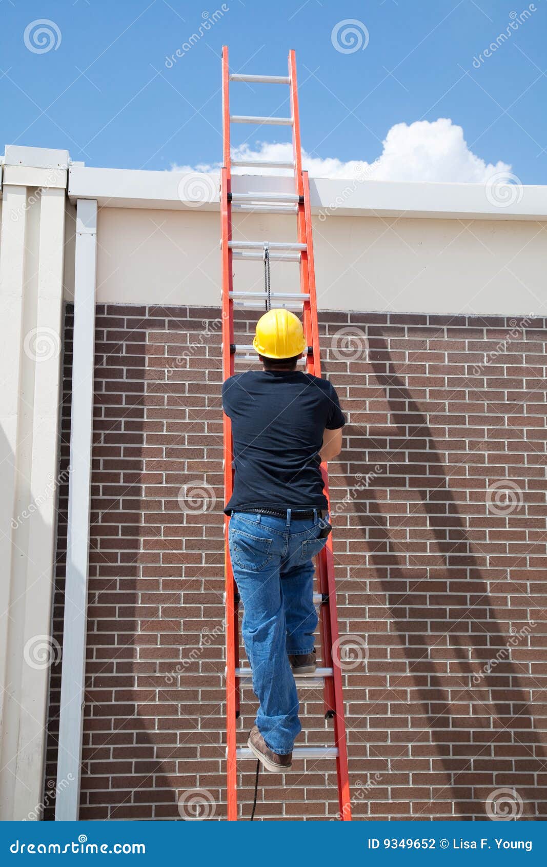 Construction Worker on Ladder Stock Photo - Image of equipment, ladder ...