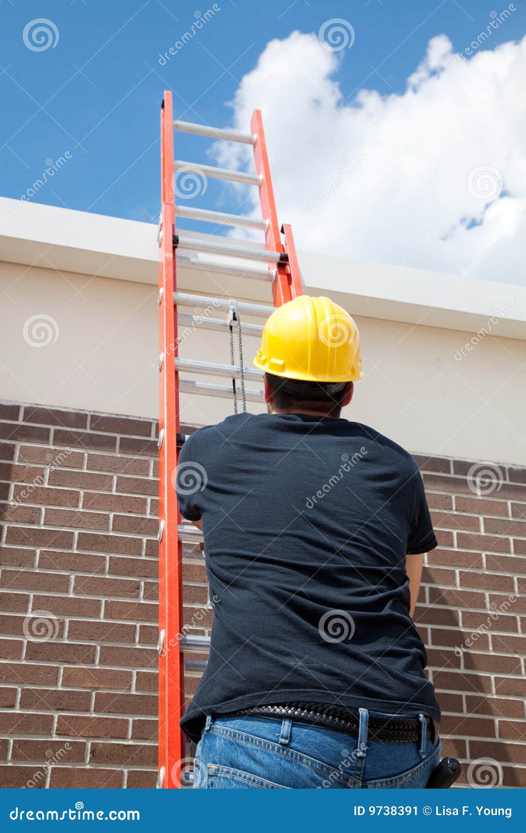 Construction Worker on Ladder Stock Image - Image of blue, electrician ...