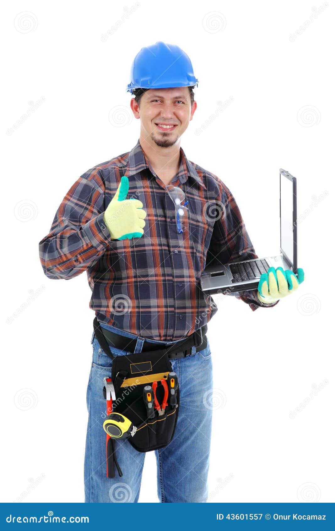 Construction Worker with Laptop Stock Image - Image of isolated ...