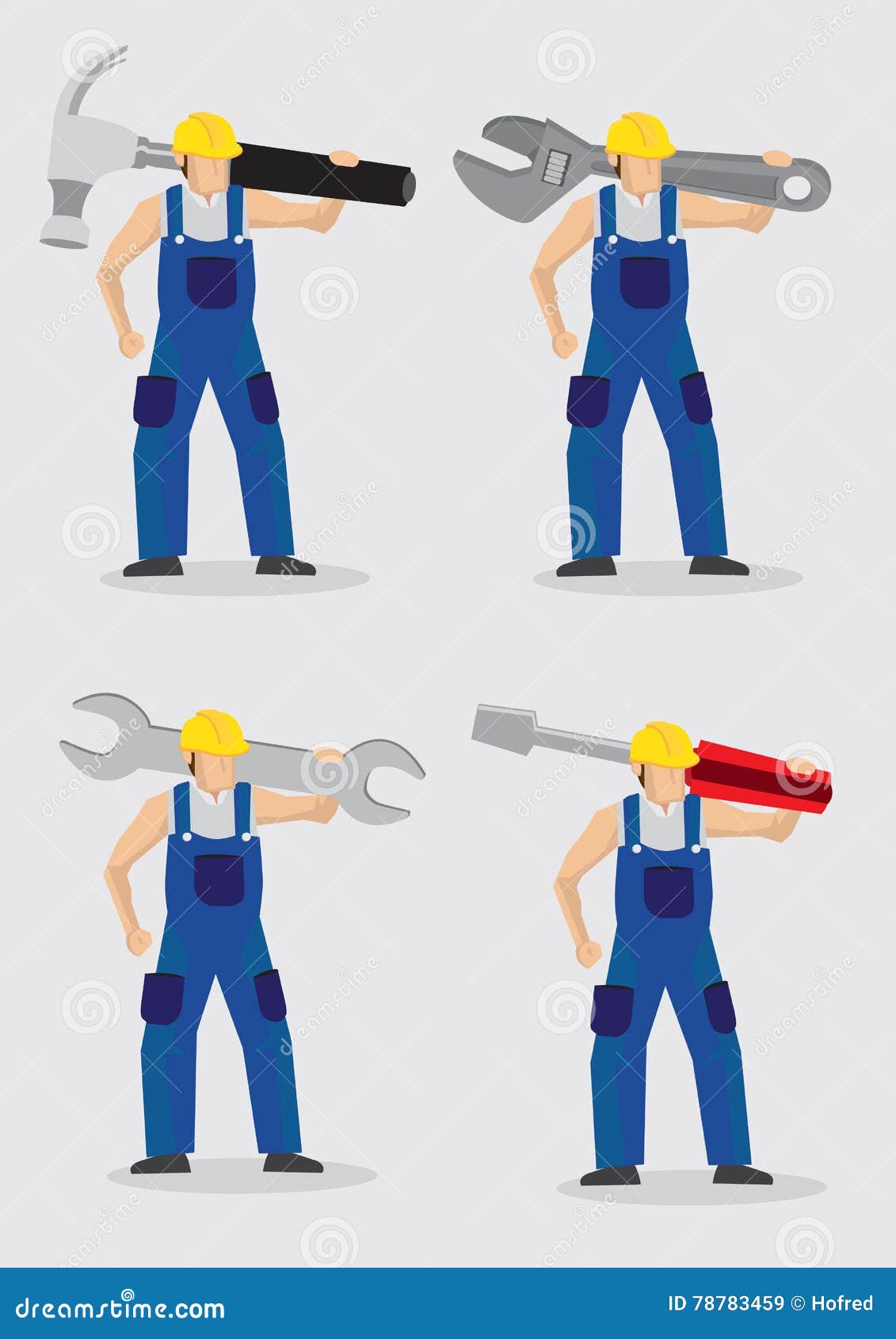 Construction Worker with Large Tools Vector Illustration Stock Vector ...
