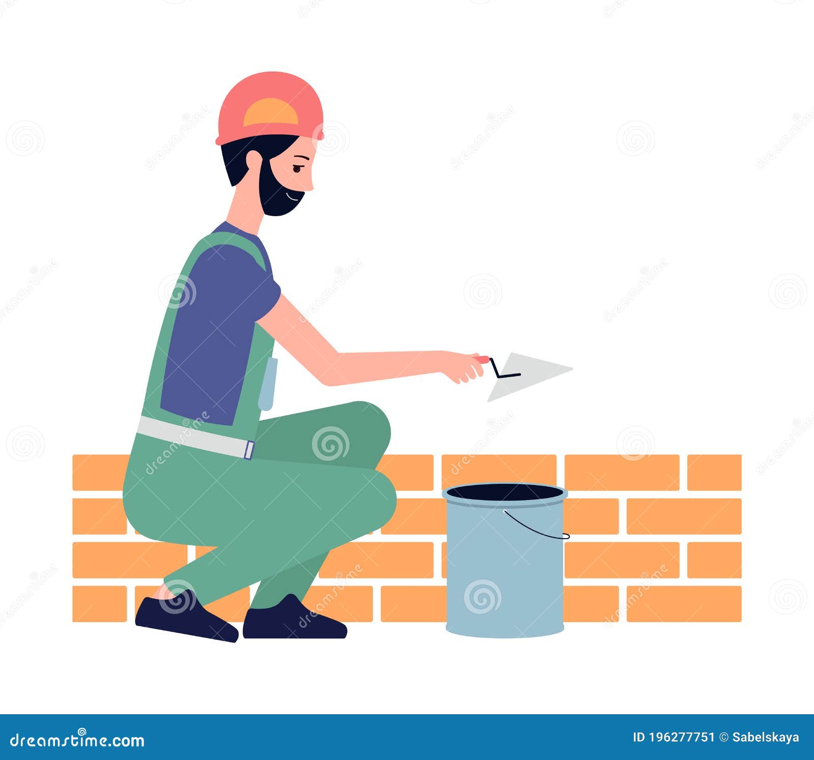 Construction Worker Laying Bricks - Cartoon Builder Man Bricklaying ...