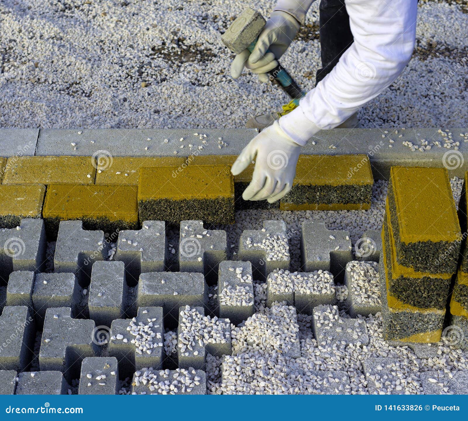 Construction Worker Laying Interlocking Paving Concrete Stock Photo ...