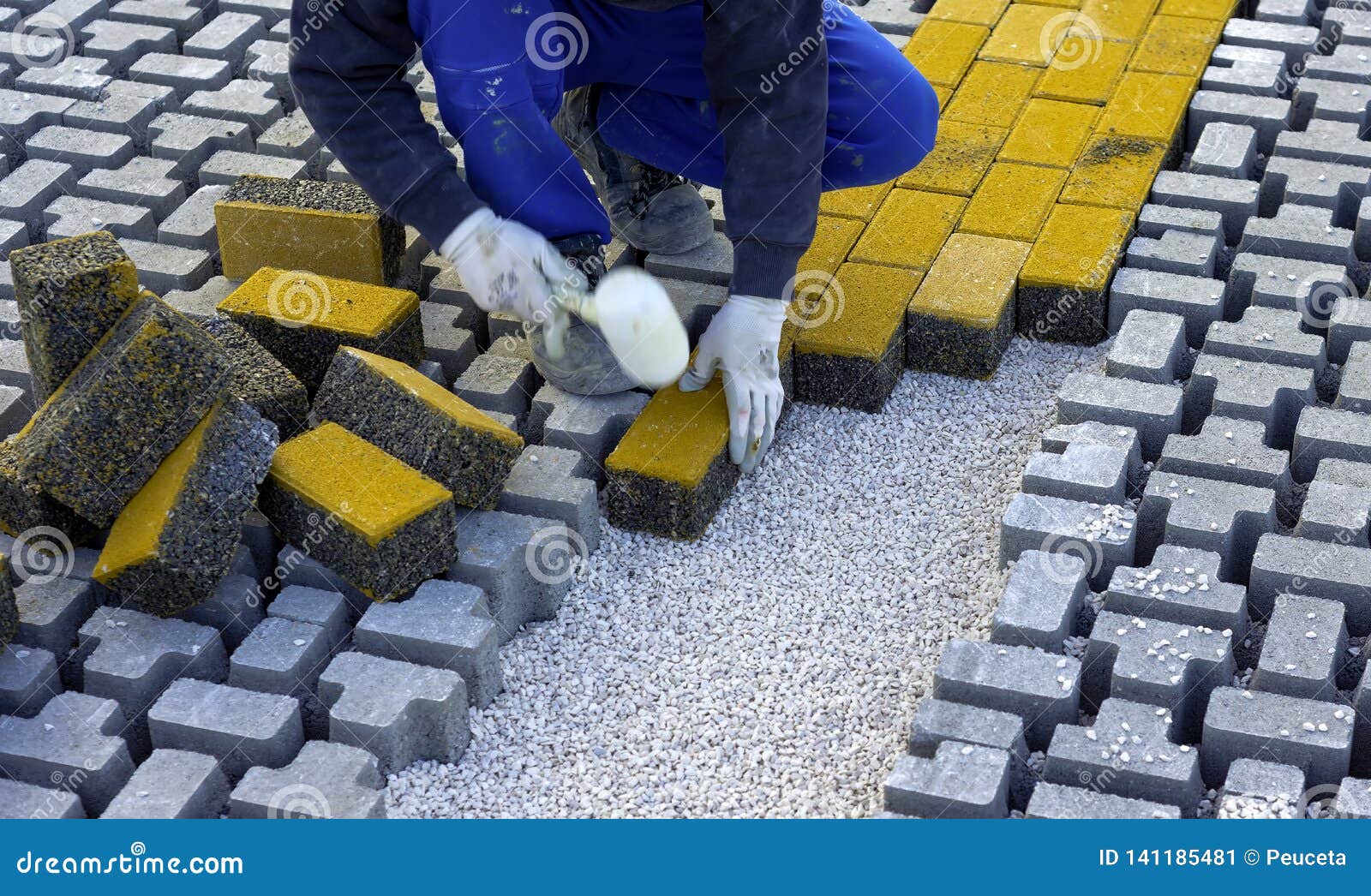 Construction Worker Laying Interlocking Paving Concrete Stock Image ...