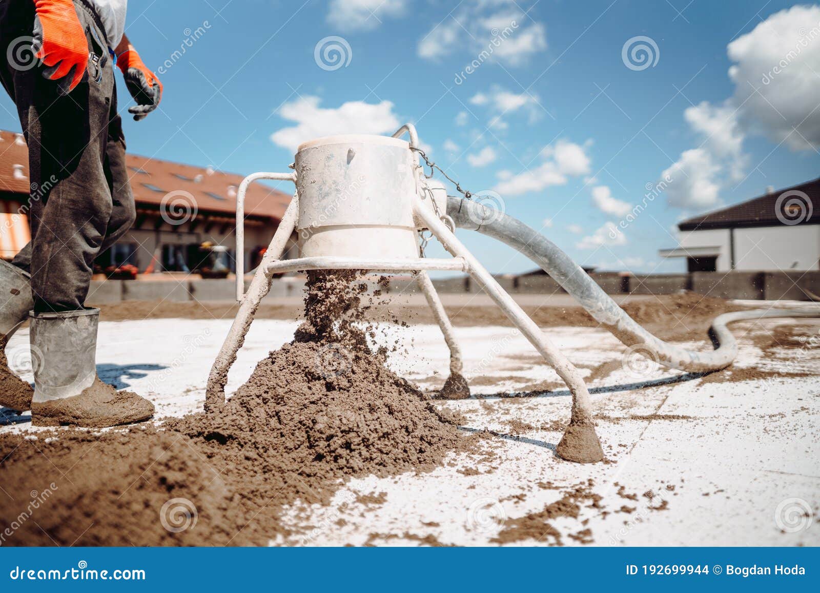 Construction Worker Laying Sand and Cement, Installing Screed Floor ...