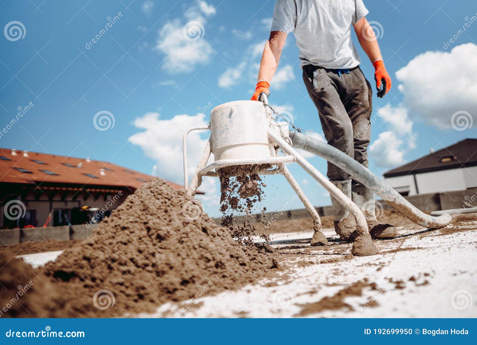 Construction Worker Laying Sand and Cement, Installing Screed Floor ...