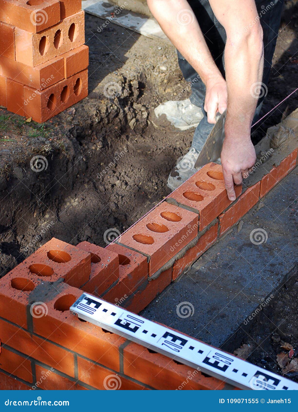 Construction Worker Lays Bricks Stock Image - Image of tradesman ...