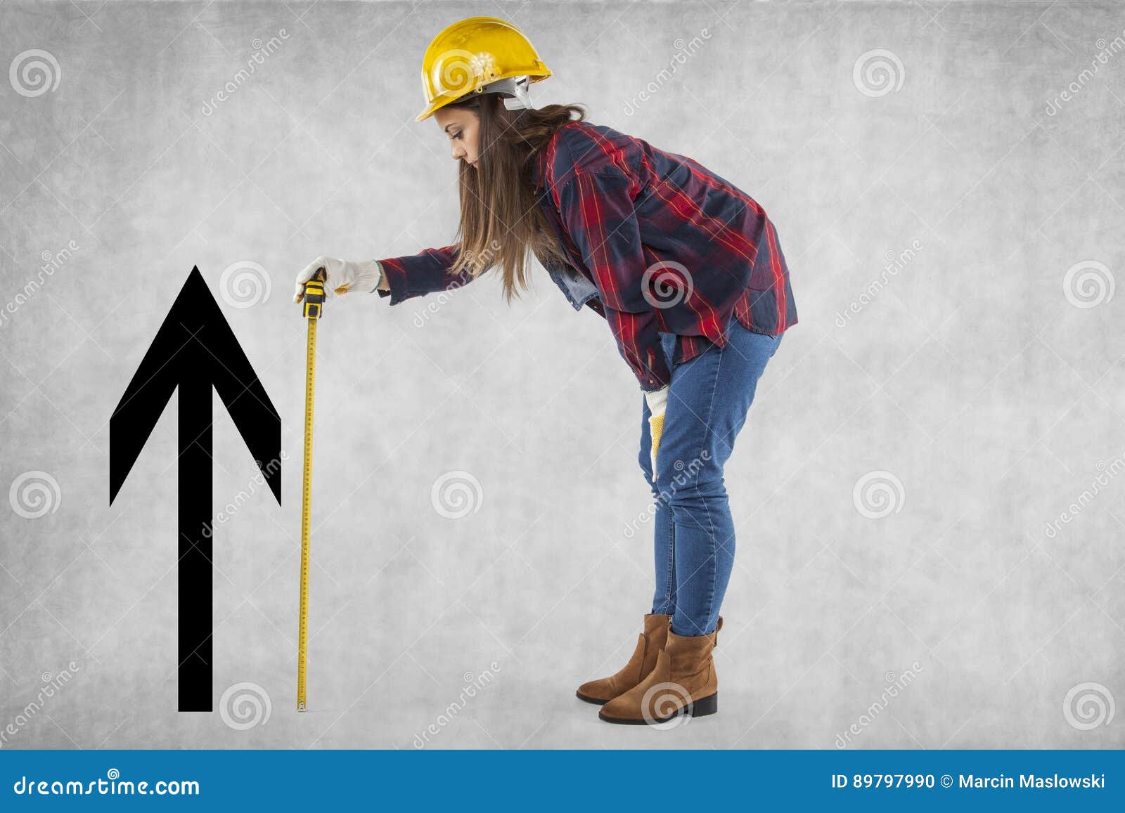 The Construction Worker is Leaning Up the Arrow Stock Photo - Image of ...