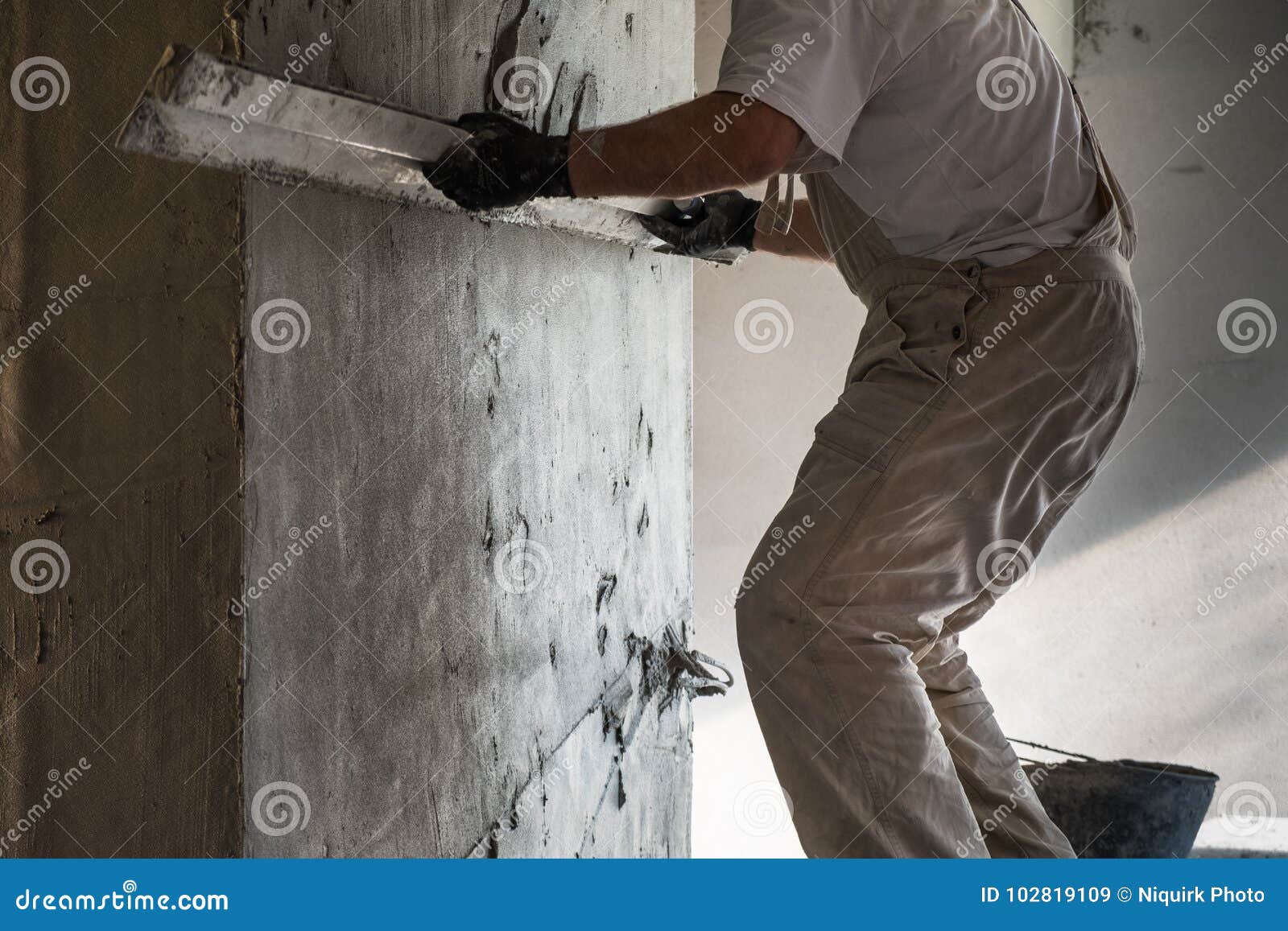 Construction Worker Leveling the Wall Stock Image - Image of industrial ...