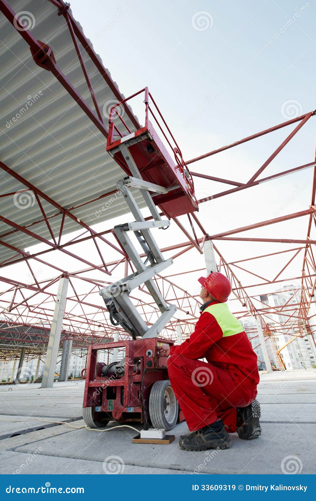 Construction Worker with Lift Equipment Stock Image - Image of metal ...