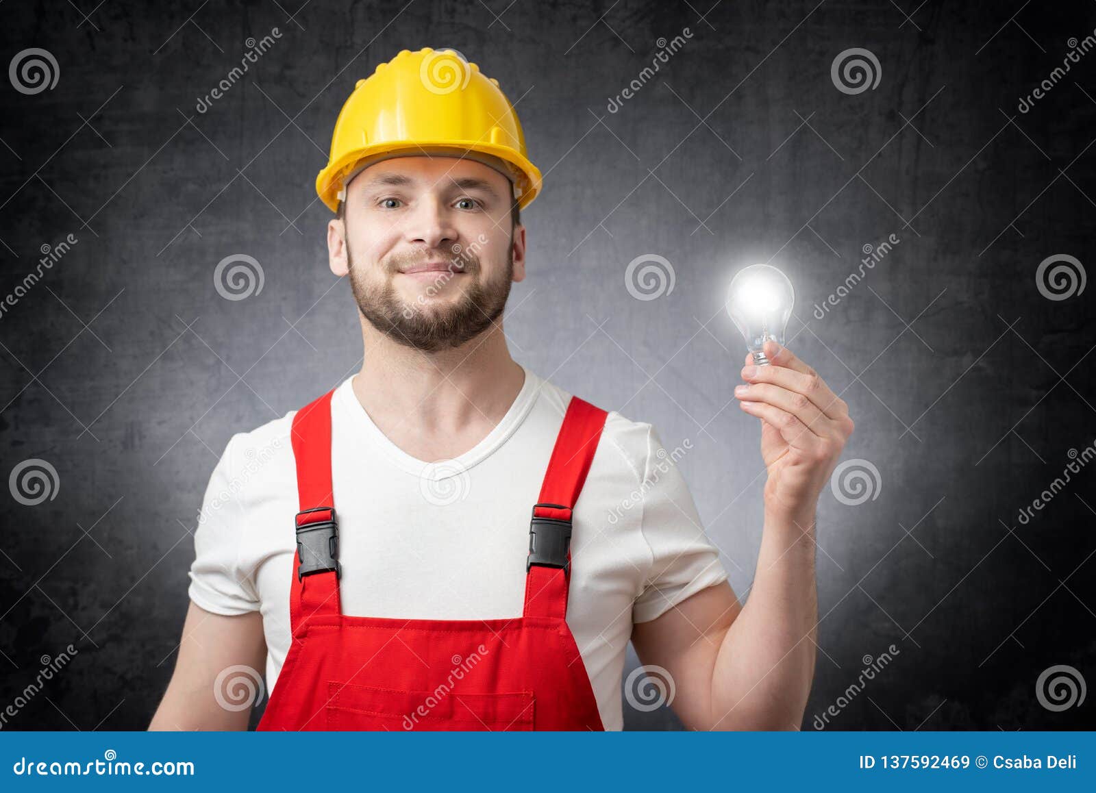 Construction Worker with Light Bulb Stock Image - Image of person ...
