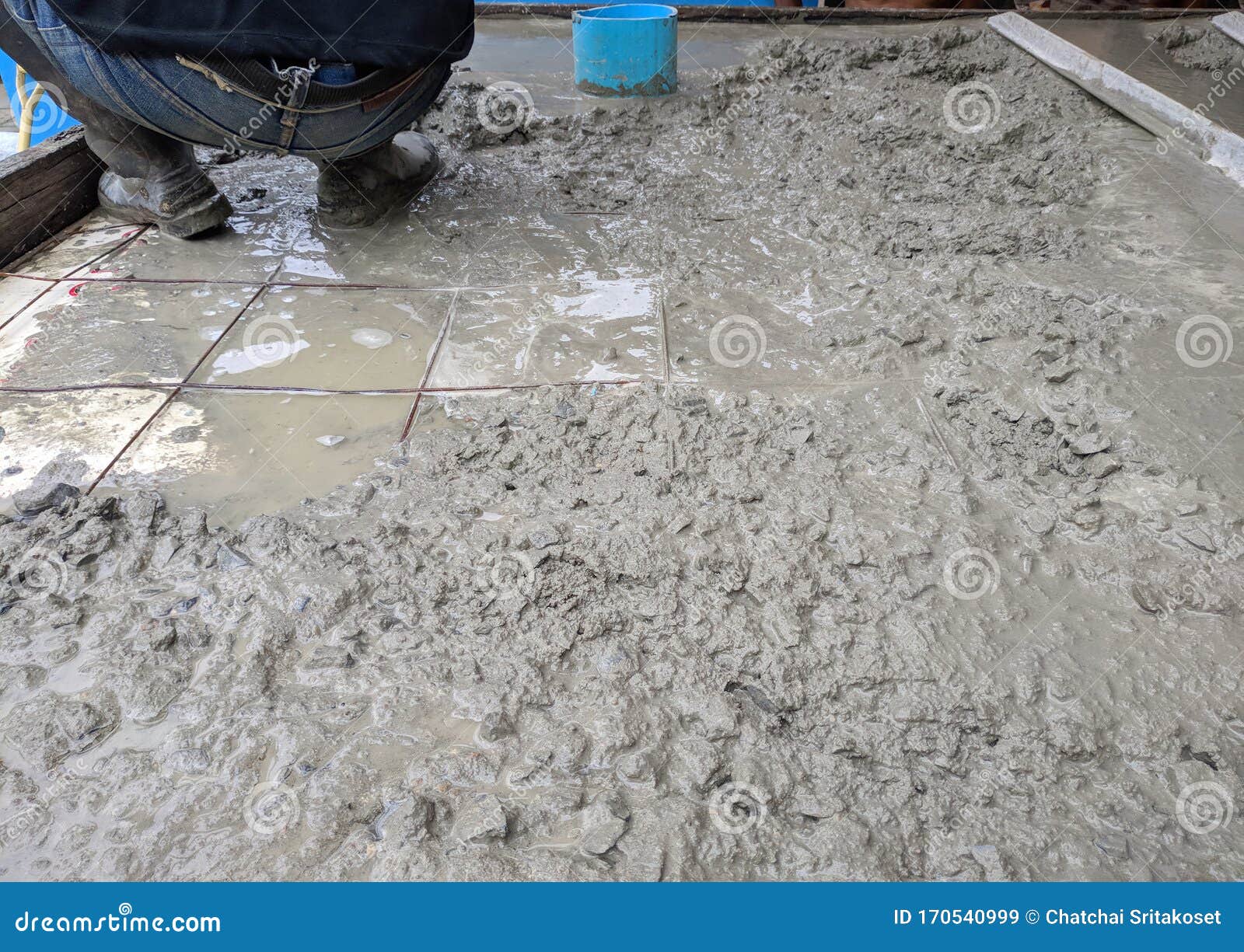 Construction Worker in Liquid Concrete Stock Image - Image of activity ...