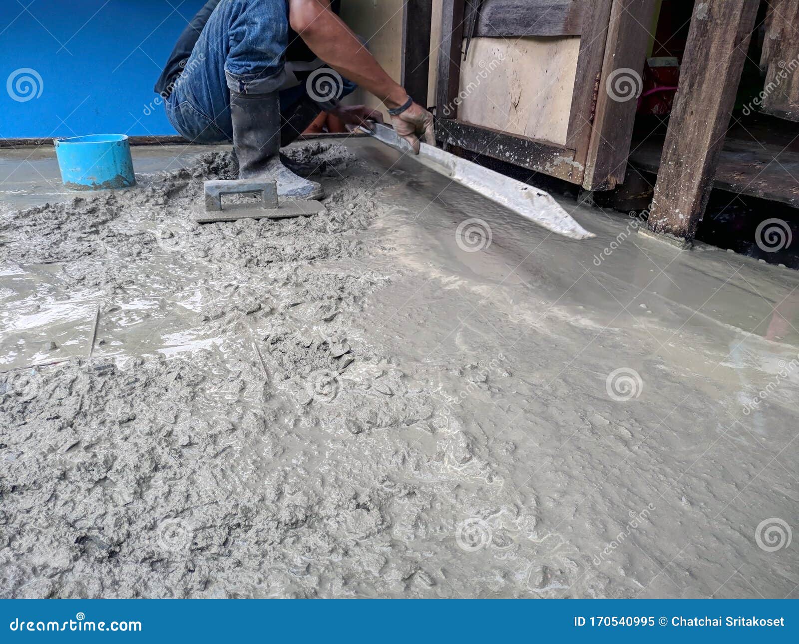 Construction Worker in Liquid Concrete Stock Image - Image of concrete ...