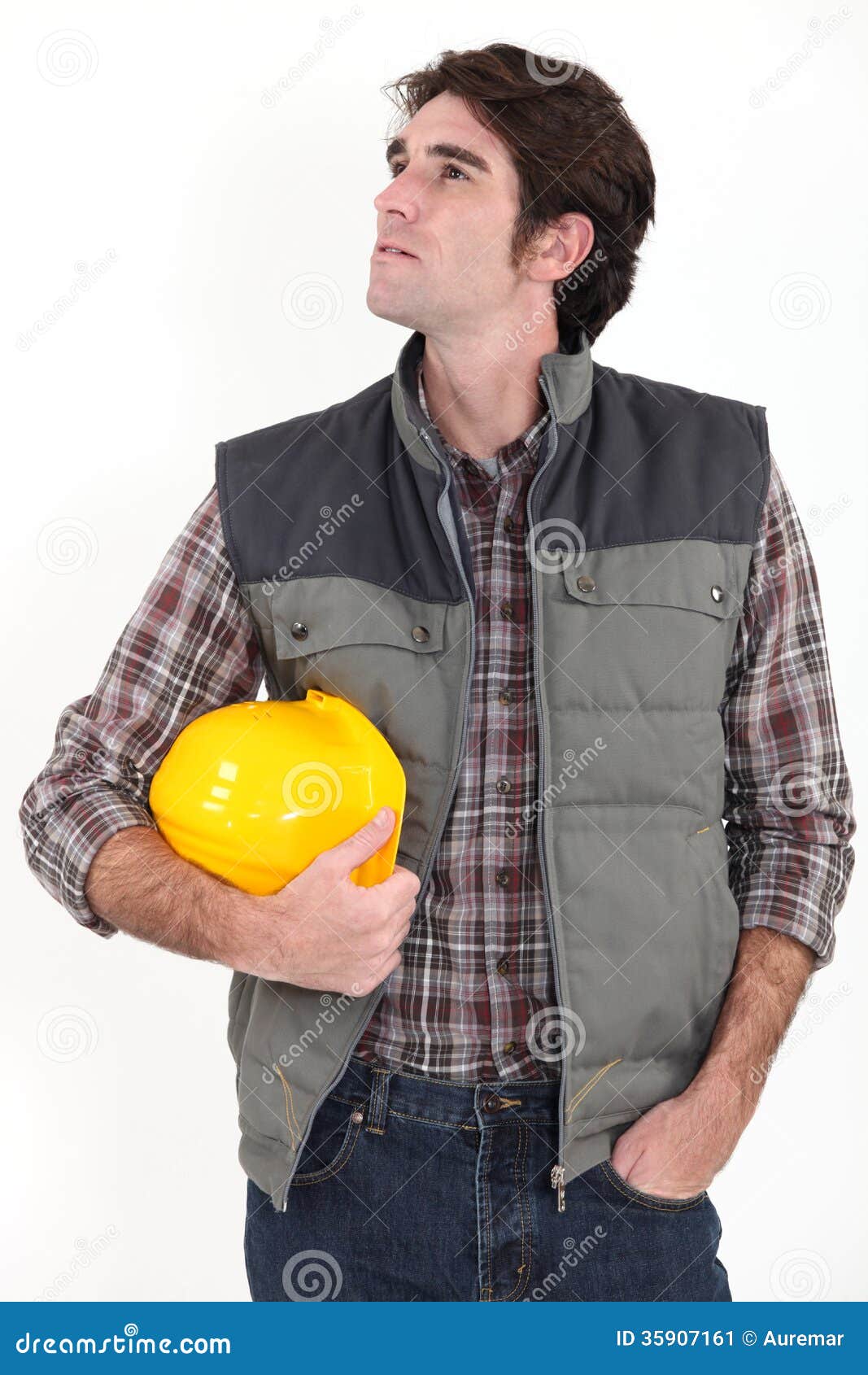Construction Worker Looking Away Stock Image - Image of expression ...