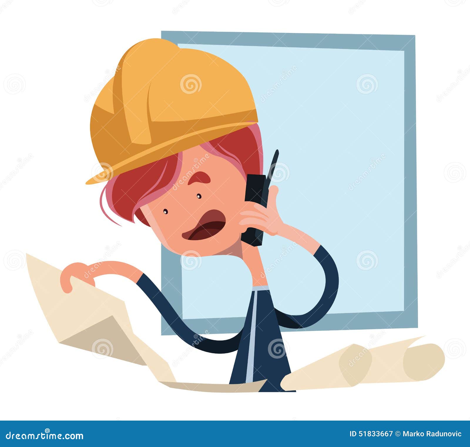 Construction Worker Looking at Blueprints Illustration Cartoon ...