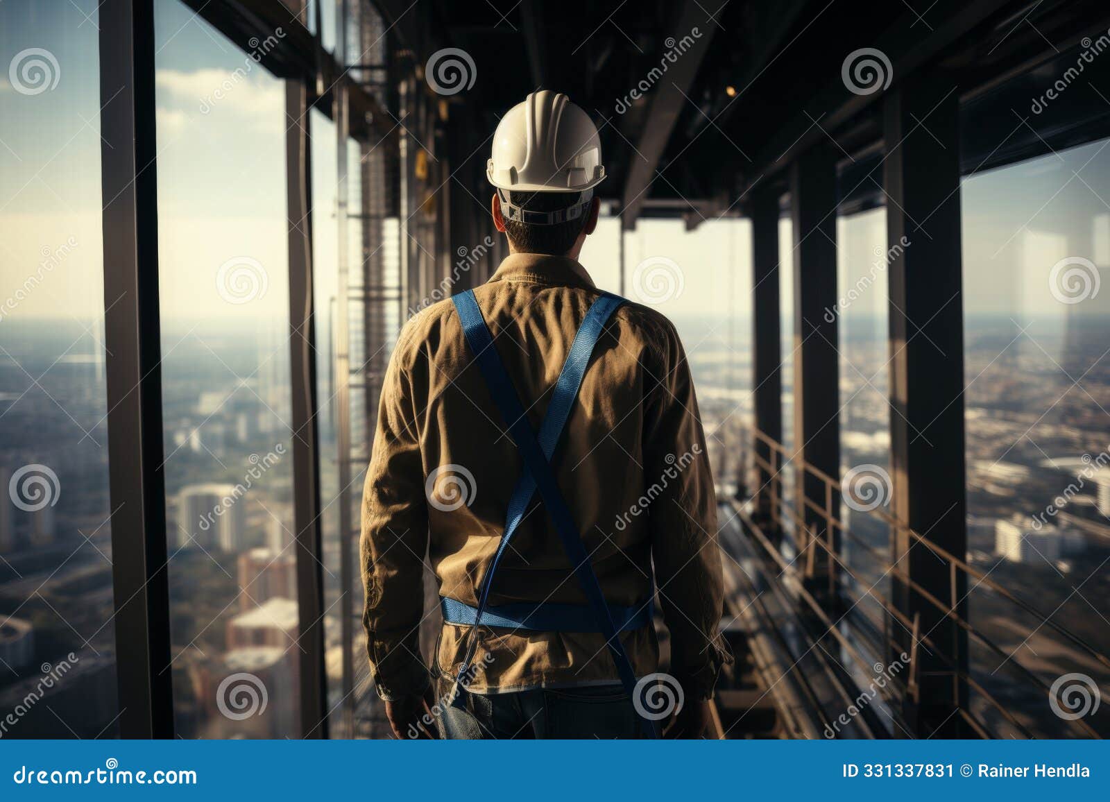 Construction Worker Looking at the City from a Rooftop Stock Image ...