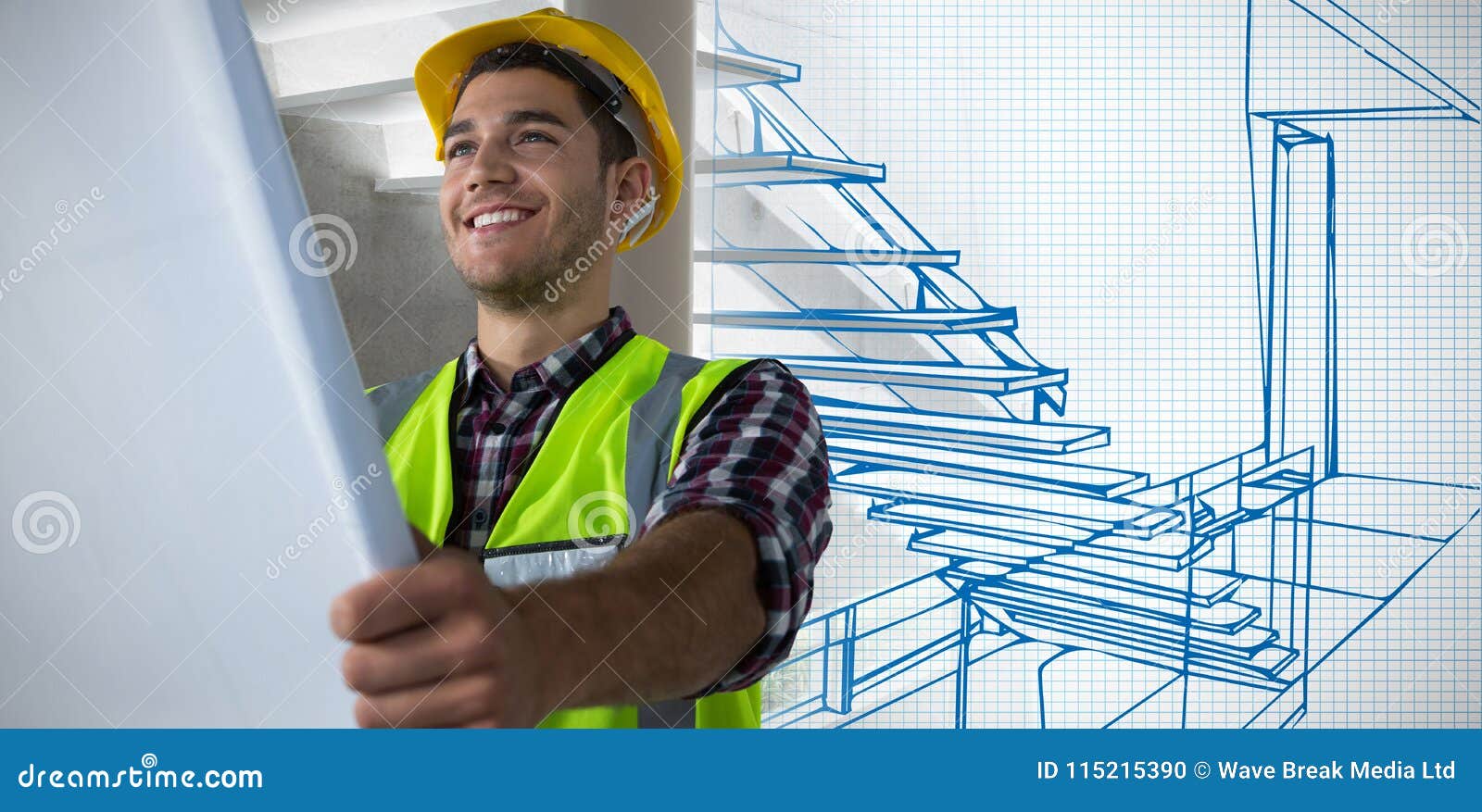 Composite Image of Construction Worker Looking at Plans Stock Photo ...