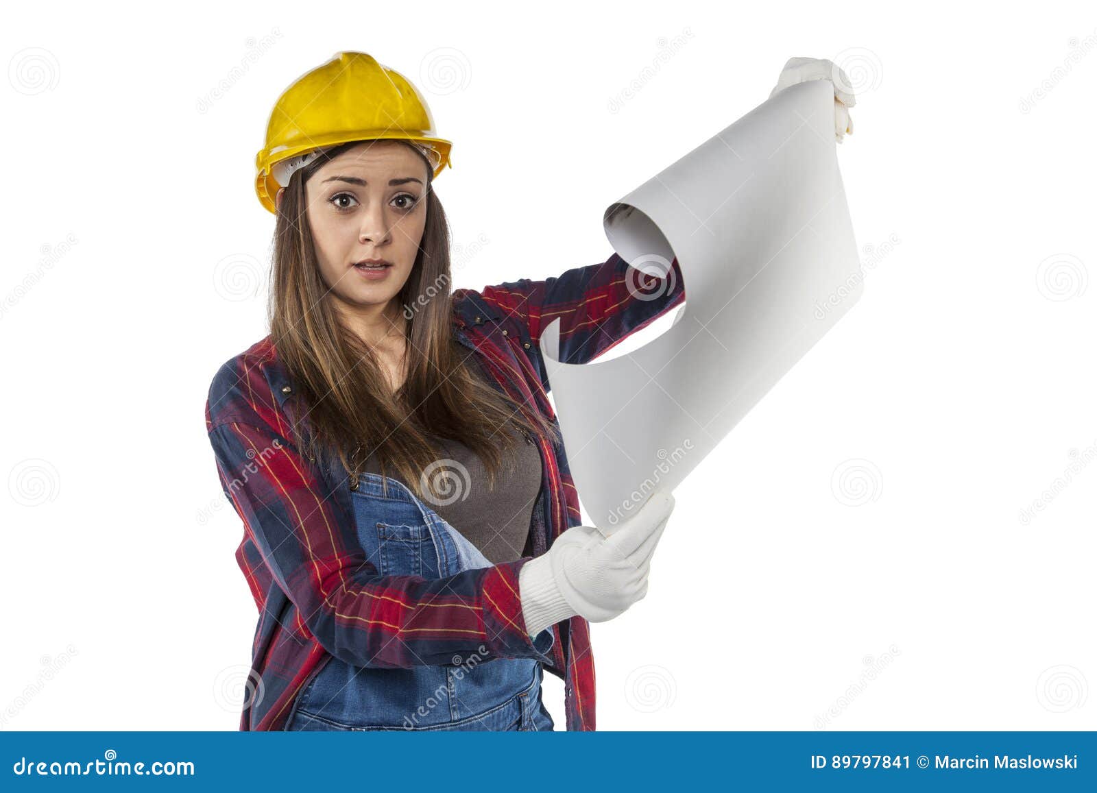Construction Worker Looking at Plans, Surprised Face Stock Image ...
