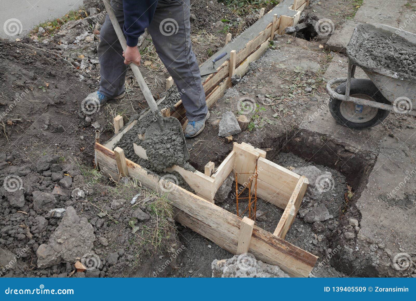 Construction Worker Making Concrete Foundation in Formwork Stock Image ...