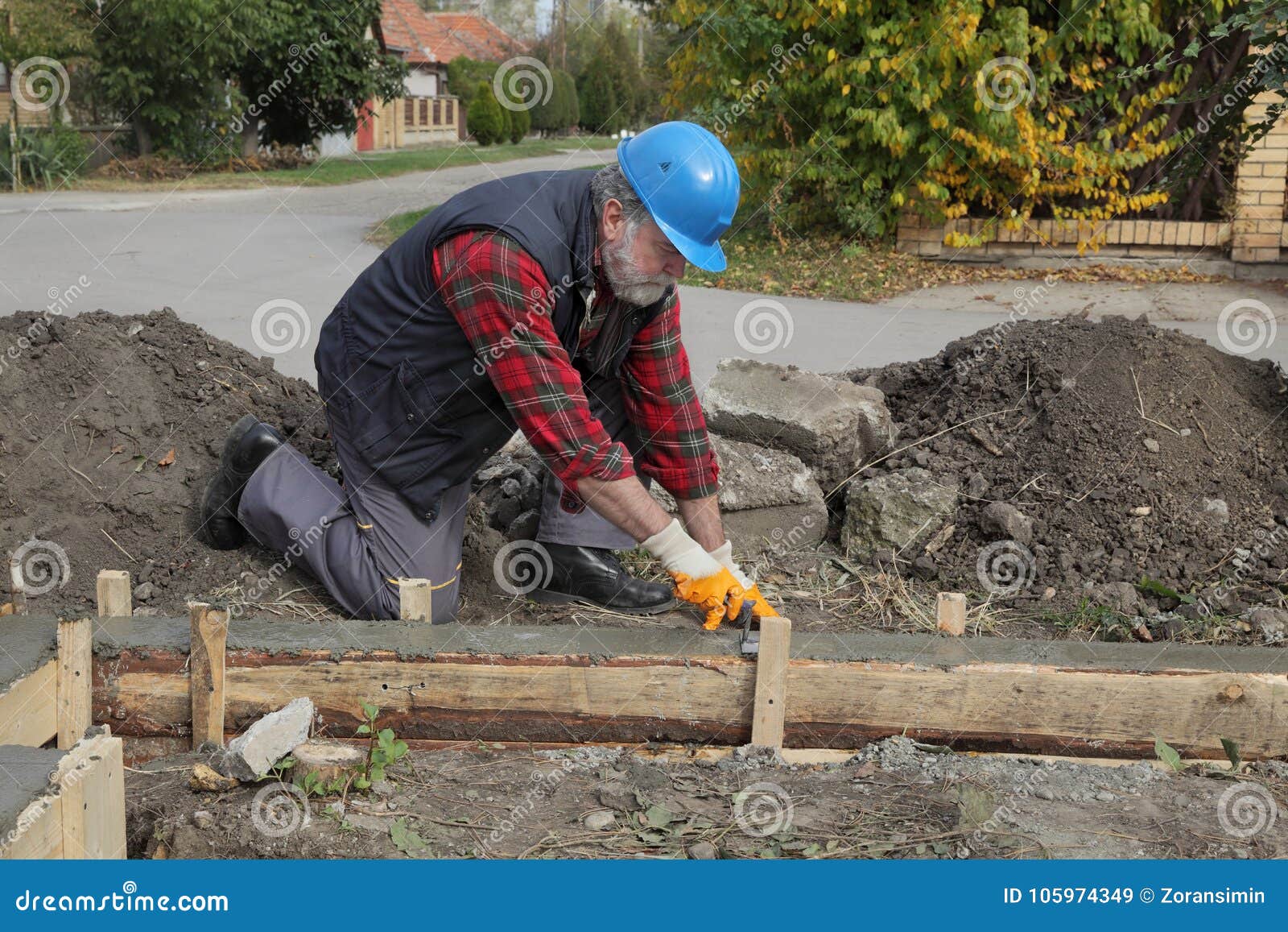 Construction Worker Making Concrete Foundation in Formwork Stock Image ...