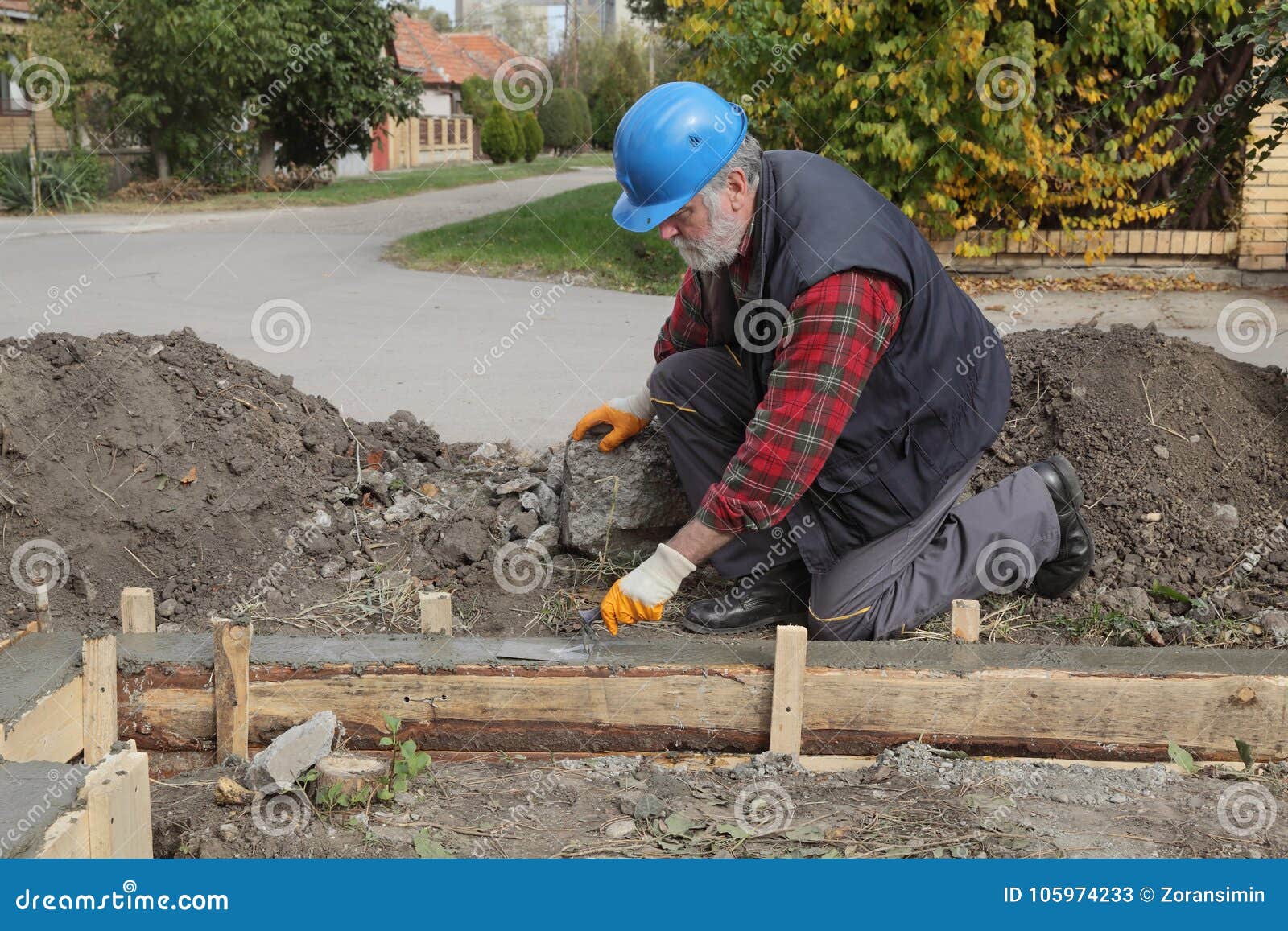 Construction Worker Making Concrete Foundation in Formwork Stock Image ...
