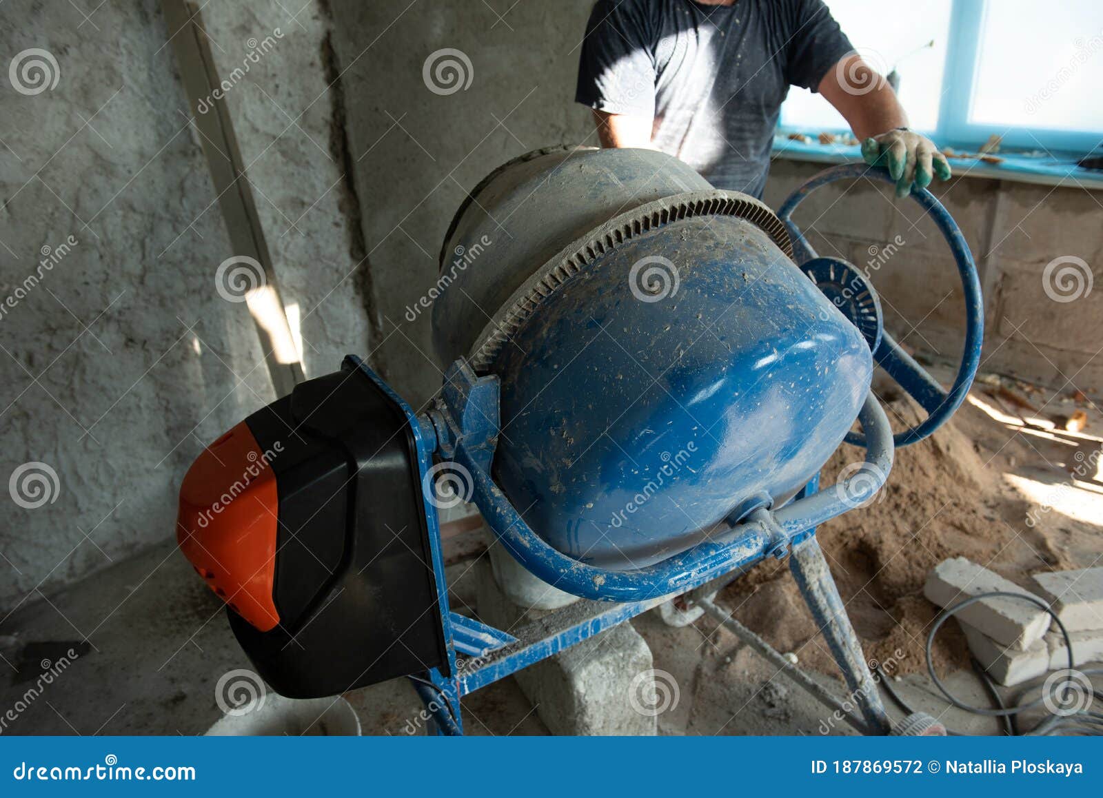 Construction Worker Making Concrete in the Mixer Stock Photo - Image of ...