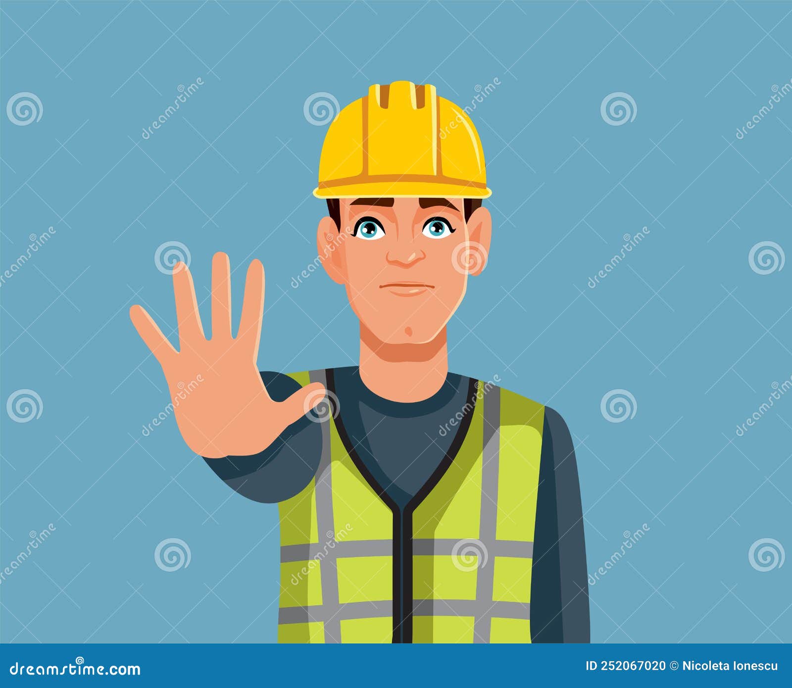 Construction Worker Making Stop Sign Vector Cartoon Illustration Stock ...