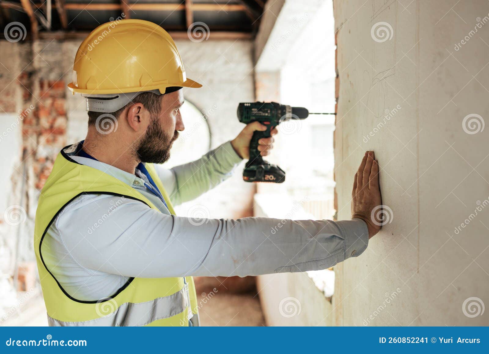 Construction Worker, Man or Drilling Wall with Electric Tool for ...