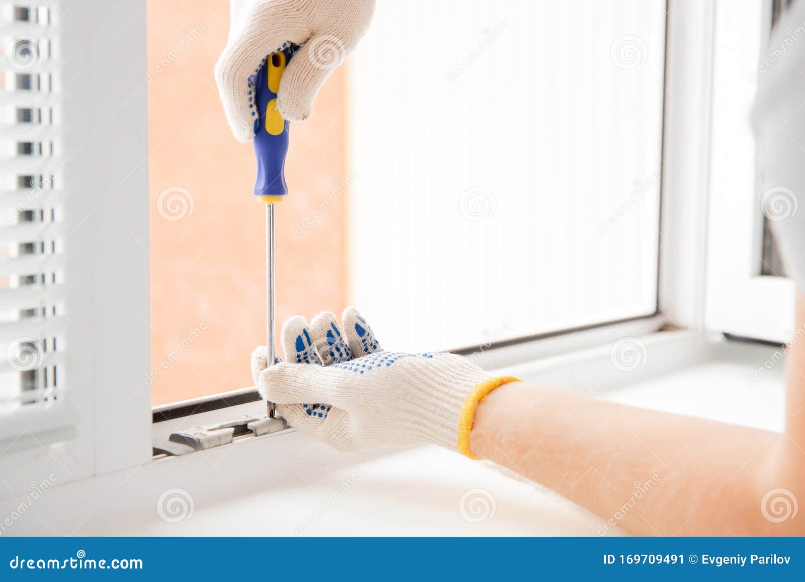 Construction Worker Man Install Plastic White Upvc Windows in House ...