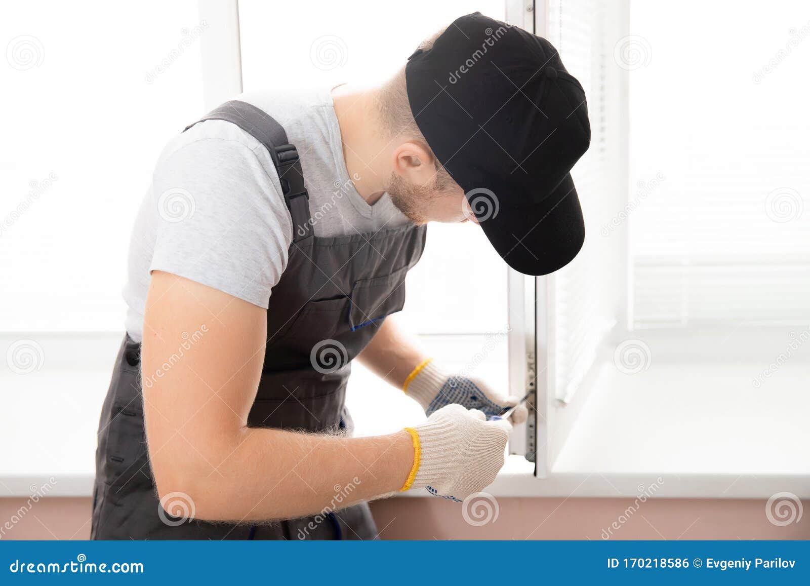 Construction Worker Man Install Plastic White Upvc Windows in House ...