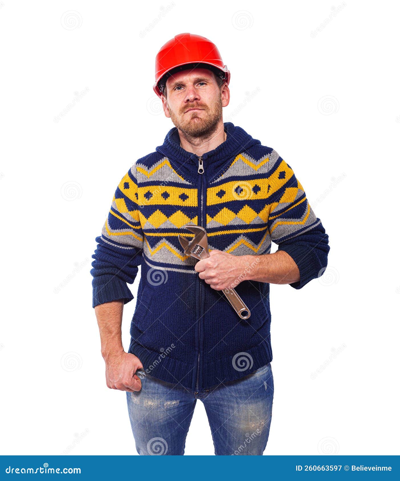 Construction Worker Man Isolated on White Background. Stock Image ...