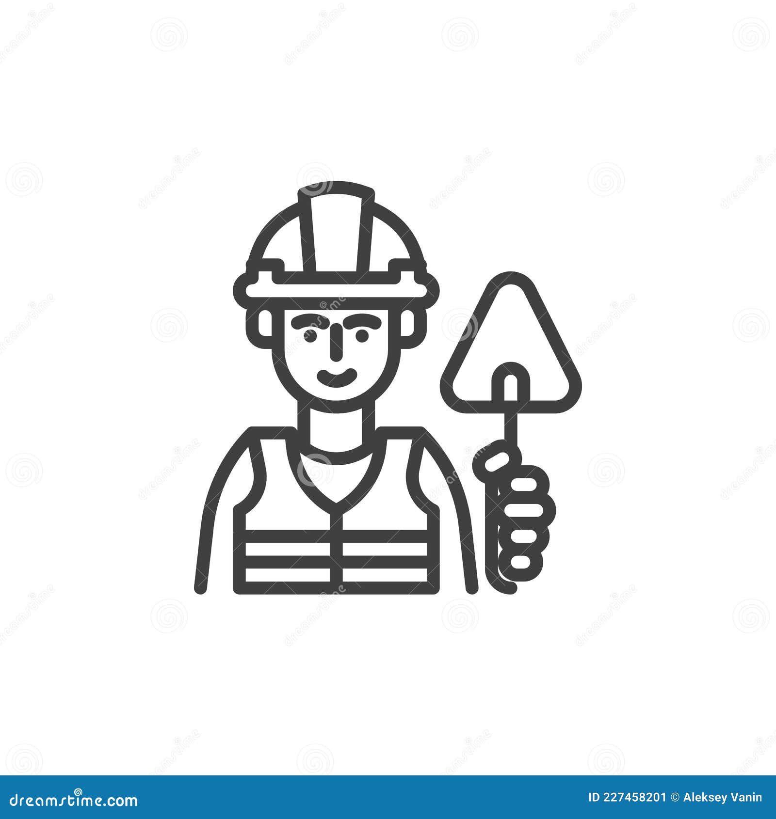 Builder With Trowel Thin Line Icon. Worker Man Build Brick Masonry Wall ...