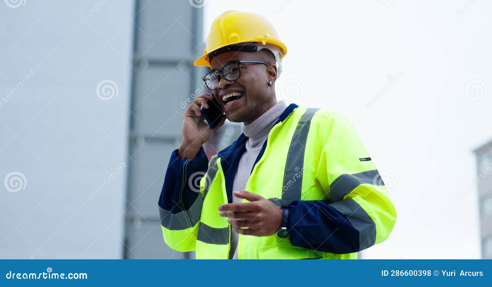 Construction Worker, Man and Phone Call for Design Communication ...