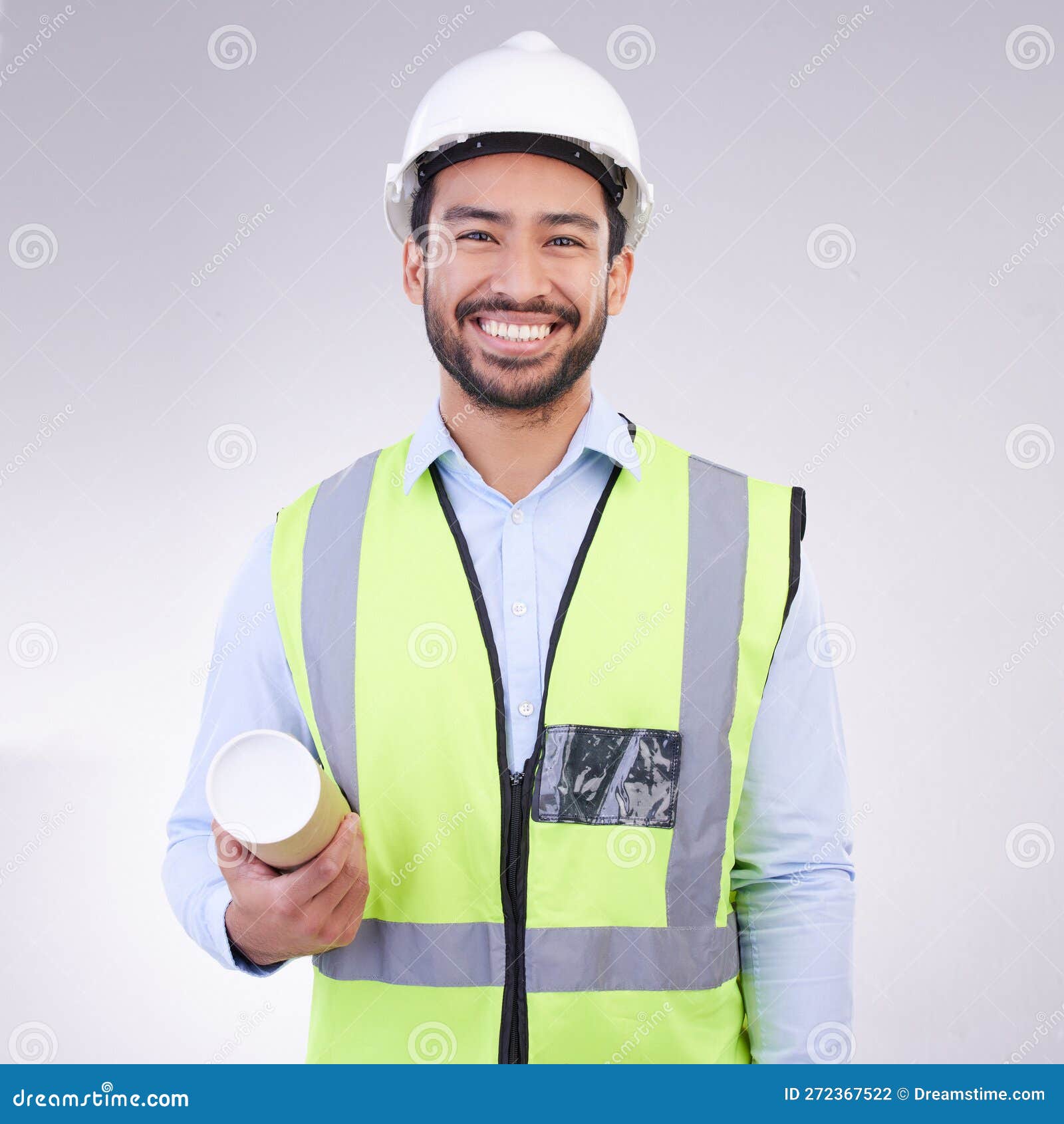Construction Worker Man in Portrait Isolated on a White Background ...
