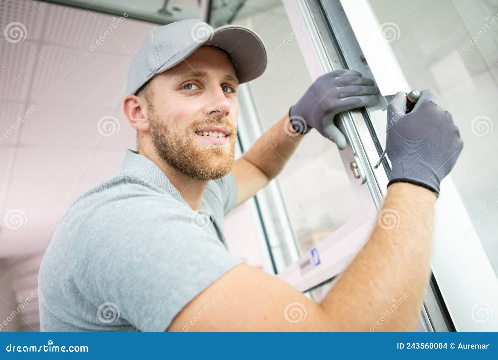 Construction Worker Man Uses Screwdriver To Handle Stock Photo - Image ...
