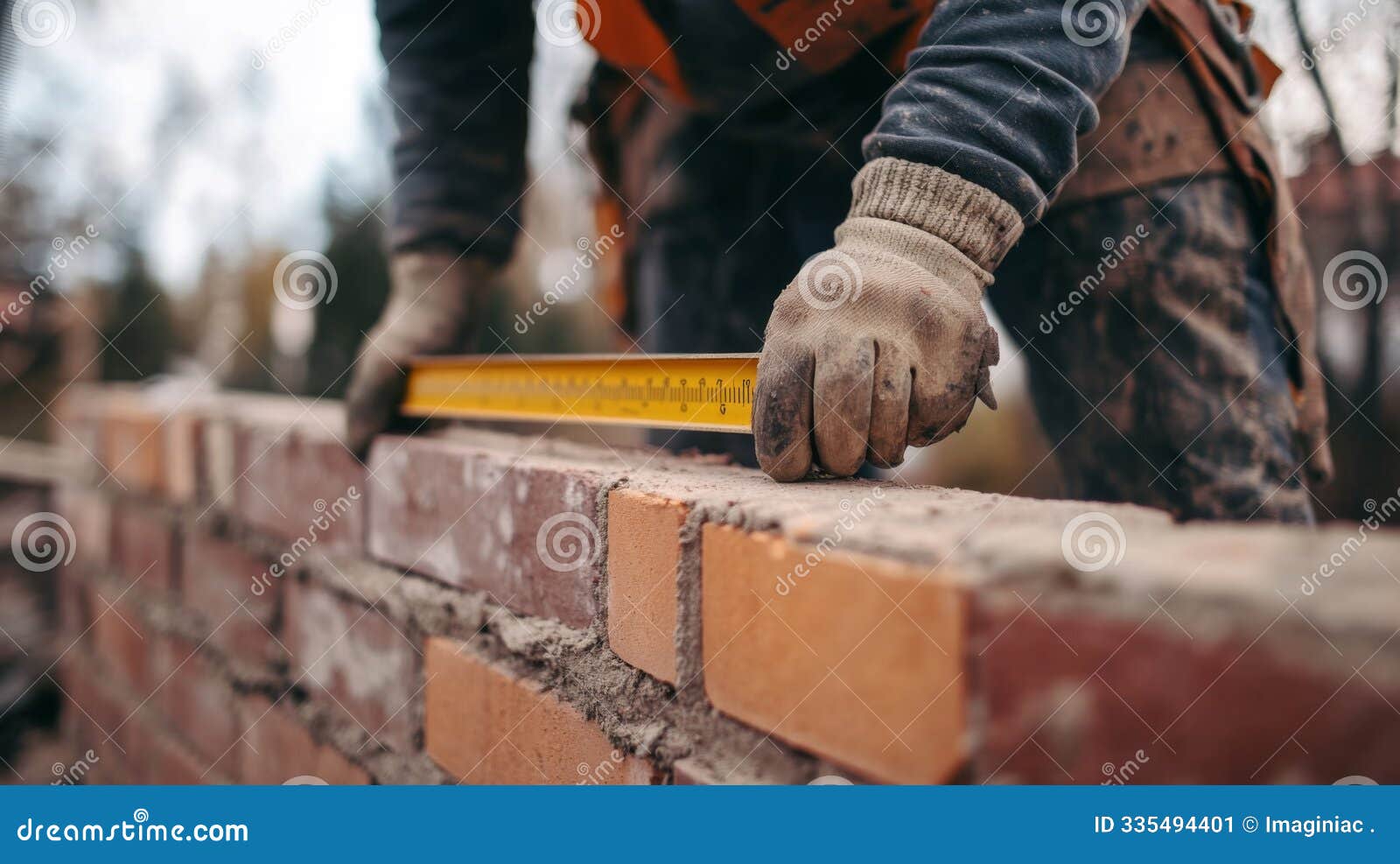 Construction Worker Measuring Brick Wall with Level Stock Illustration ...