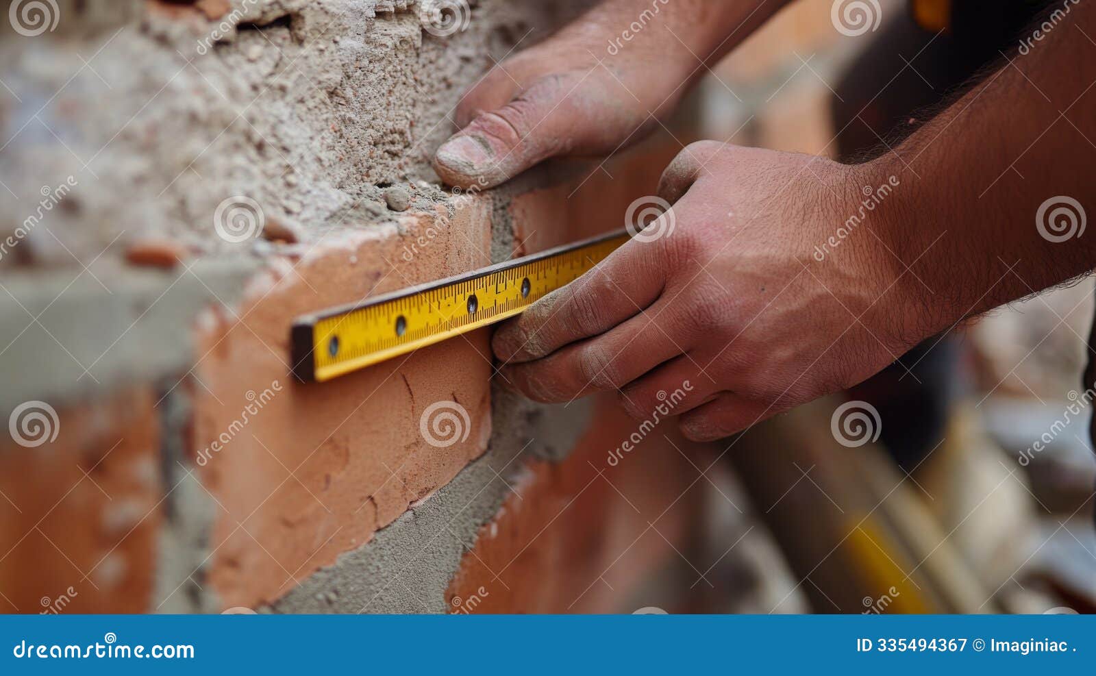 Construction Worker Measuring Brick Wall with Ruler Stock Illustration ...