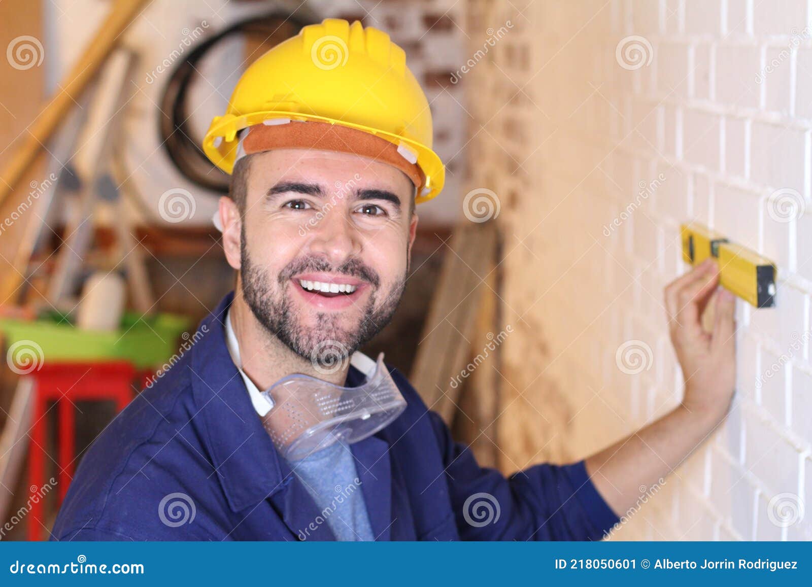 Construction Worker Measuring the Correct Level with Tool Stock Image ...