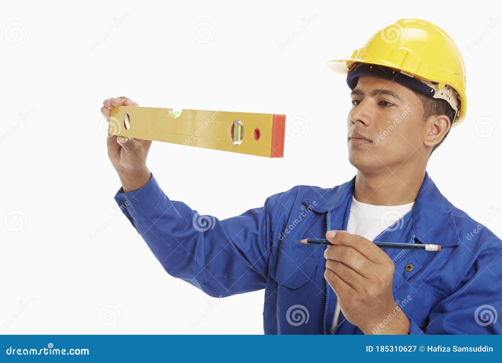 Construction Worker Measuring with a Spirit Level Stock Image - Image ...