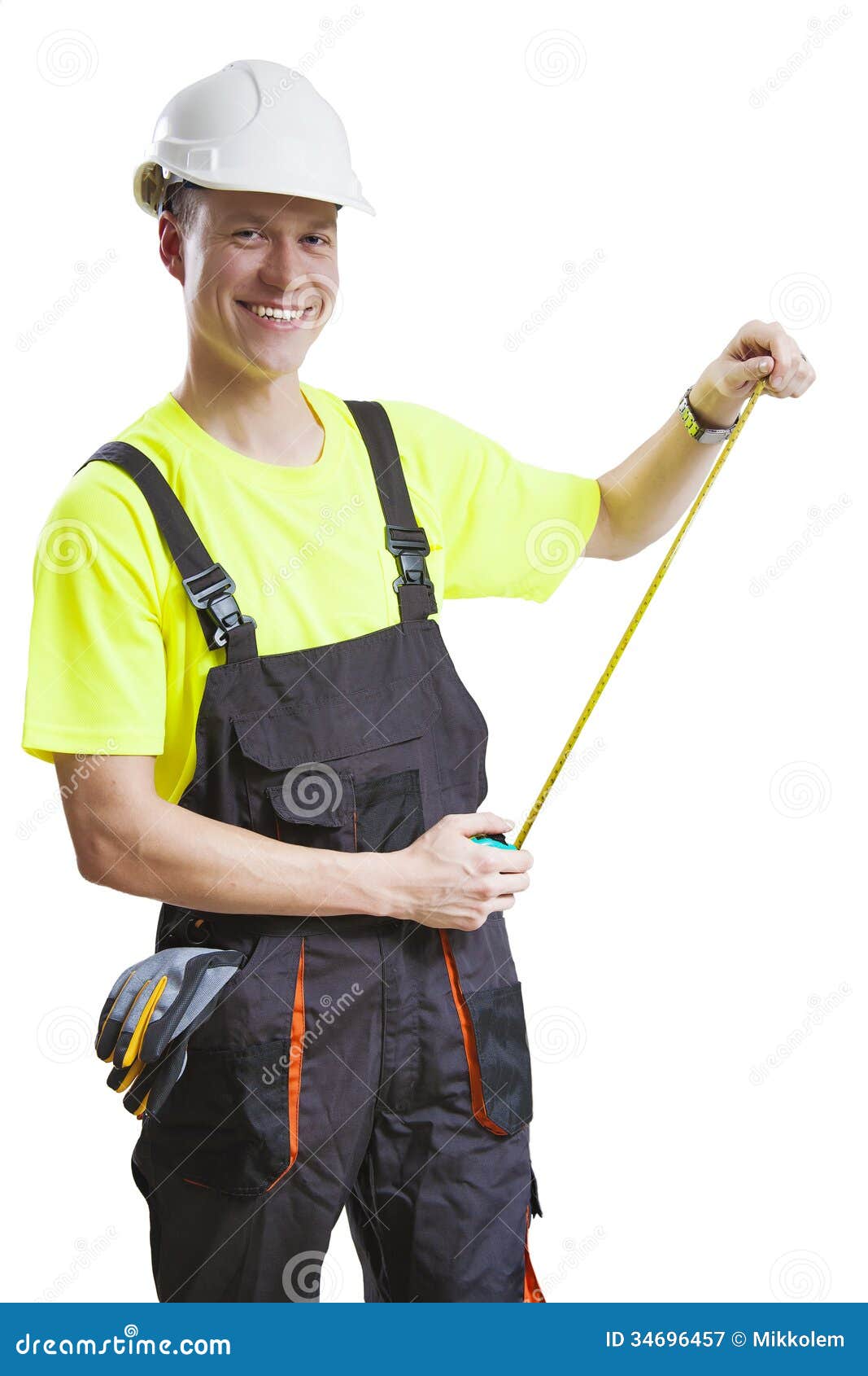 Construction Worker Measuring Stock Image - Image of isolated, overalls ...
