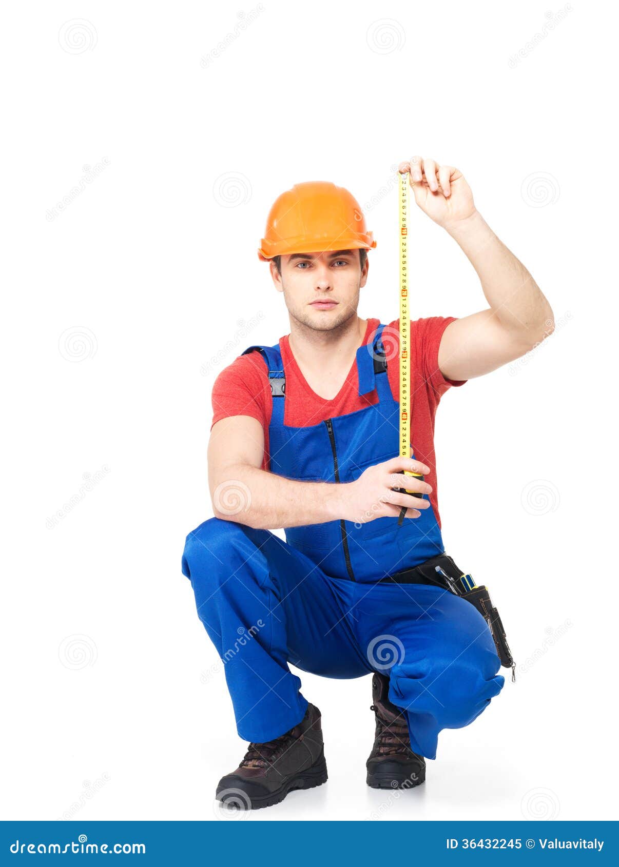 Construction Worker Measuring the Wall Stock Image - Image of repair ...