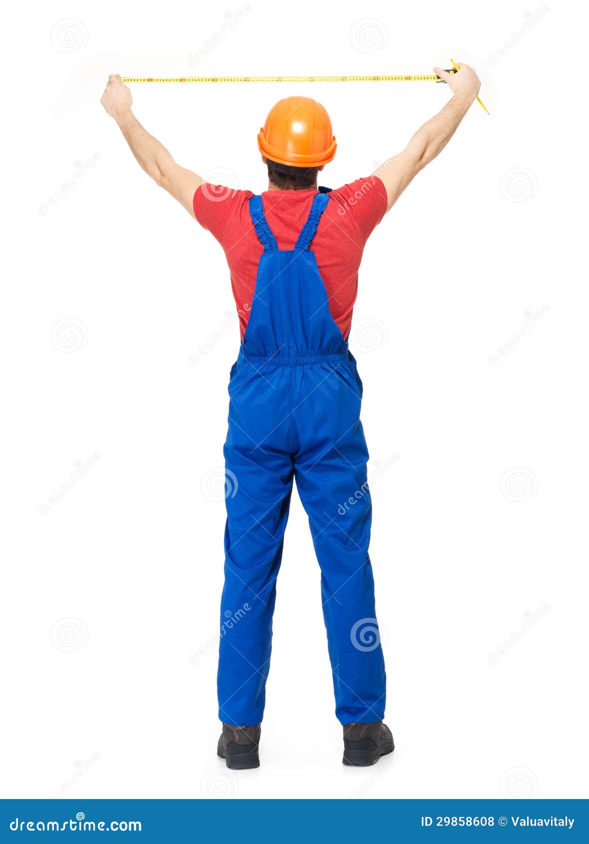 Construction Worker Measuring the Wall Stock Photo - Image of ...