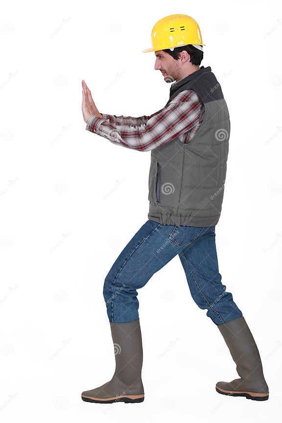 A Construction Worker Miming. Stock Image - Image of handyman, engineer ...