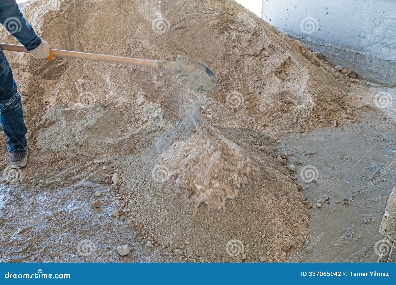 A Worker Mixes Cement With Sand Directly In A Pickup. Preparation Of ...