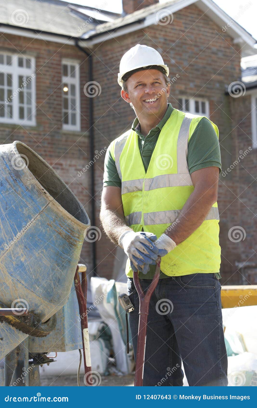 Construction Worker Mixing Cement Stock Image - Image of domestic ...