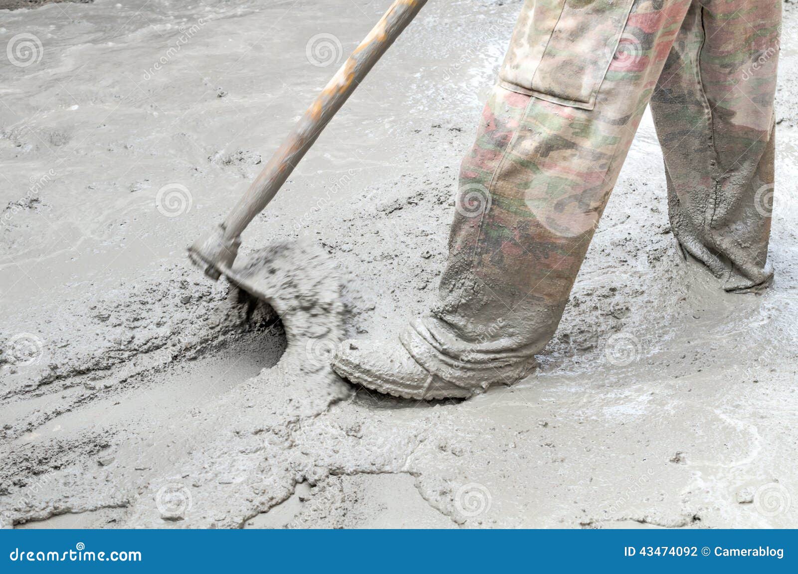 Construction Worker Mixing Cement Stock Photo - Image of mobile ...