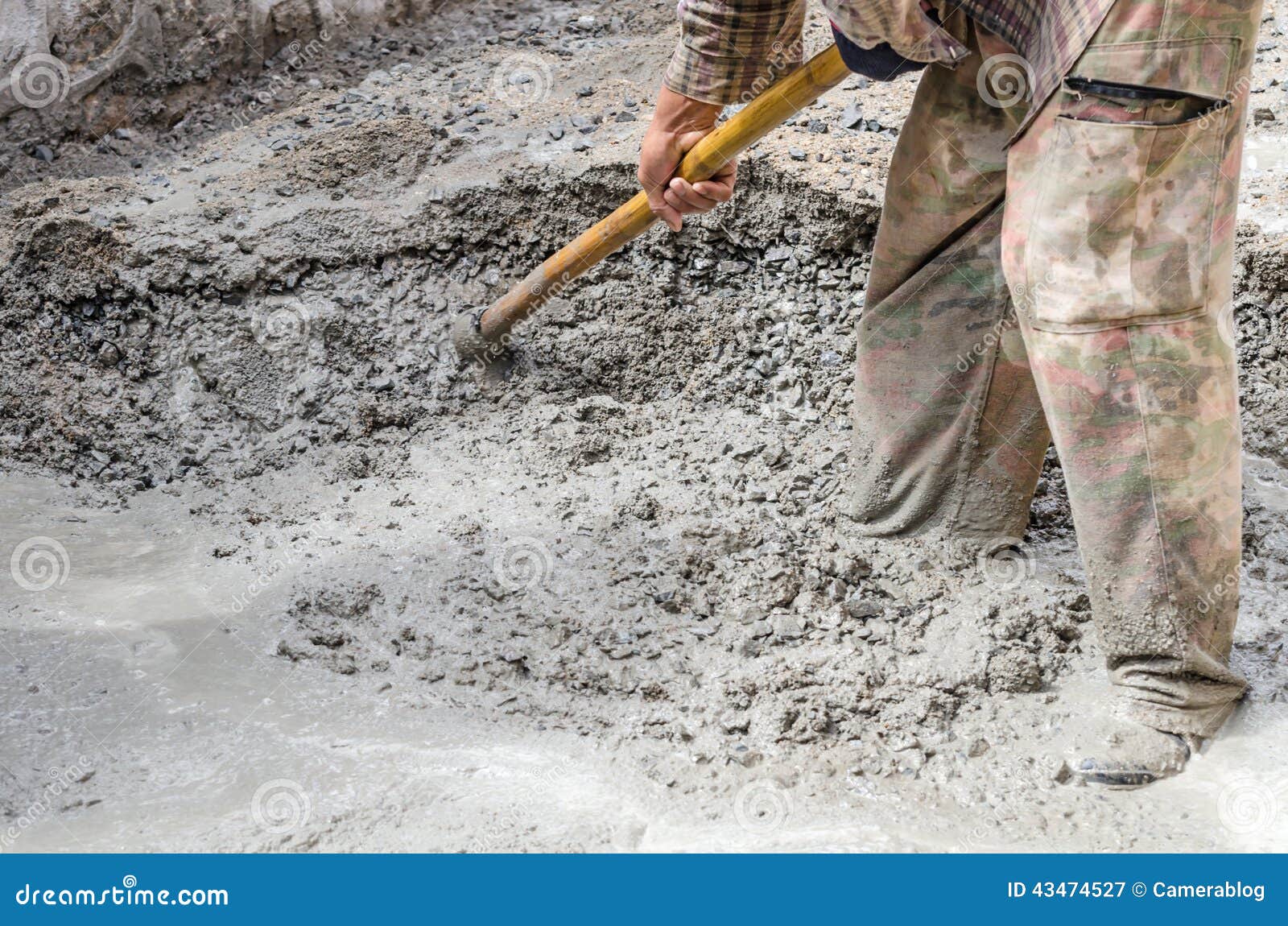 Construction Worker Mixing Cement Stock Image - Image of orange, sand ...