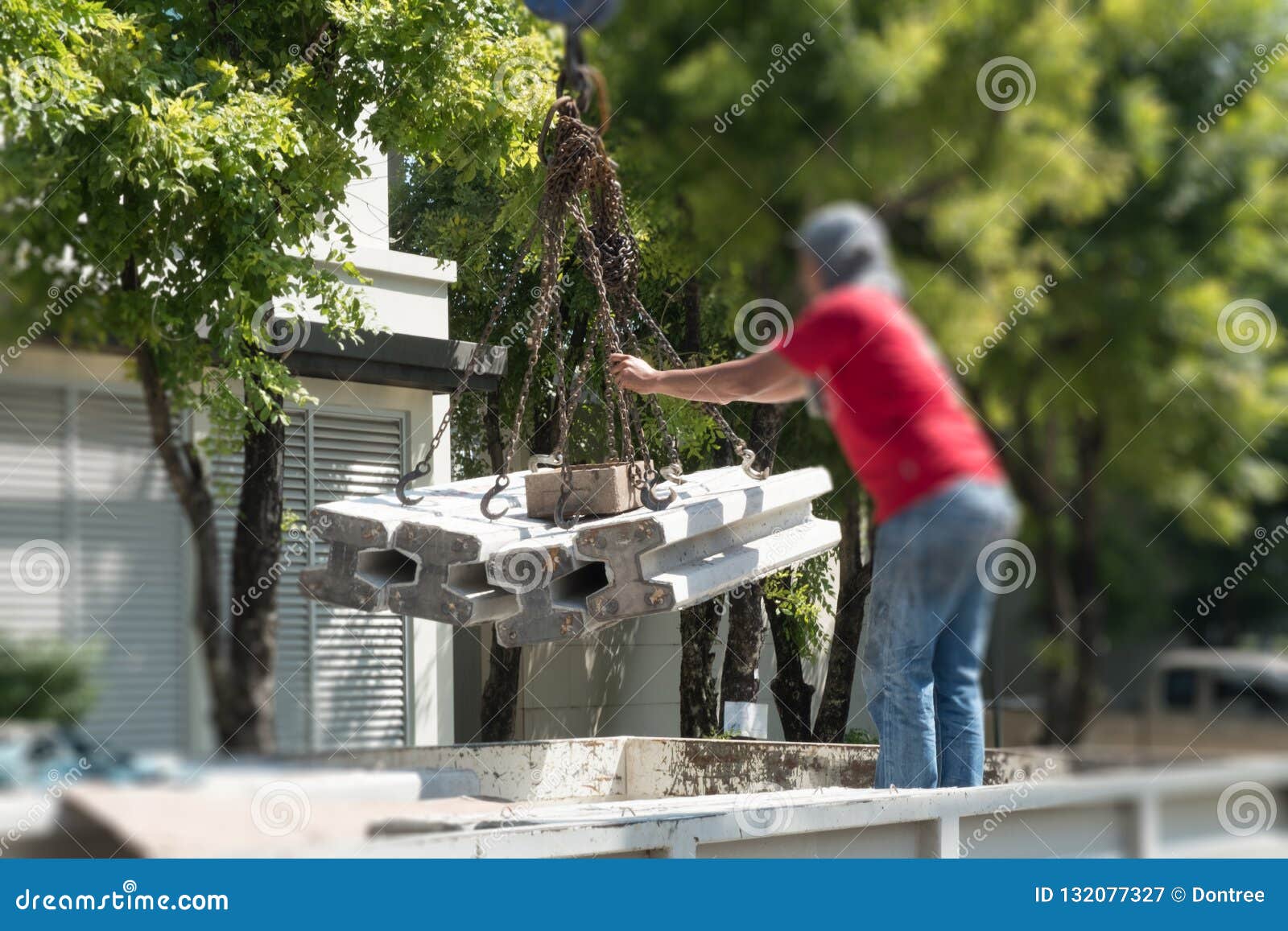 Construction Worker Move Concrete Stake Stock Image - Image of building ...