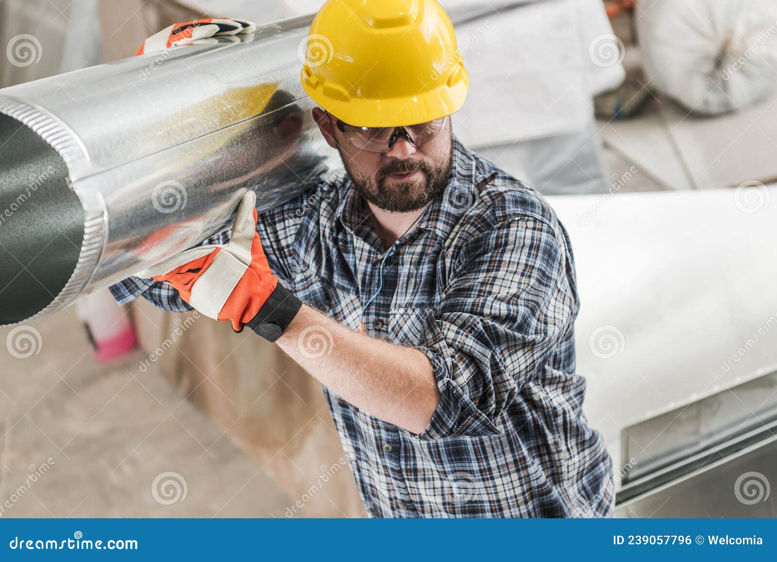 Construction Worker Moving Pieces of HVAC System Stock Photo - Image of ...
